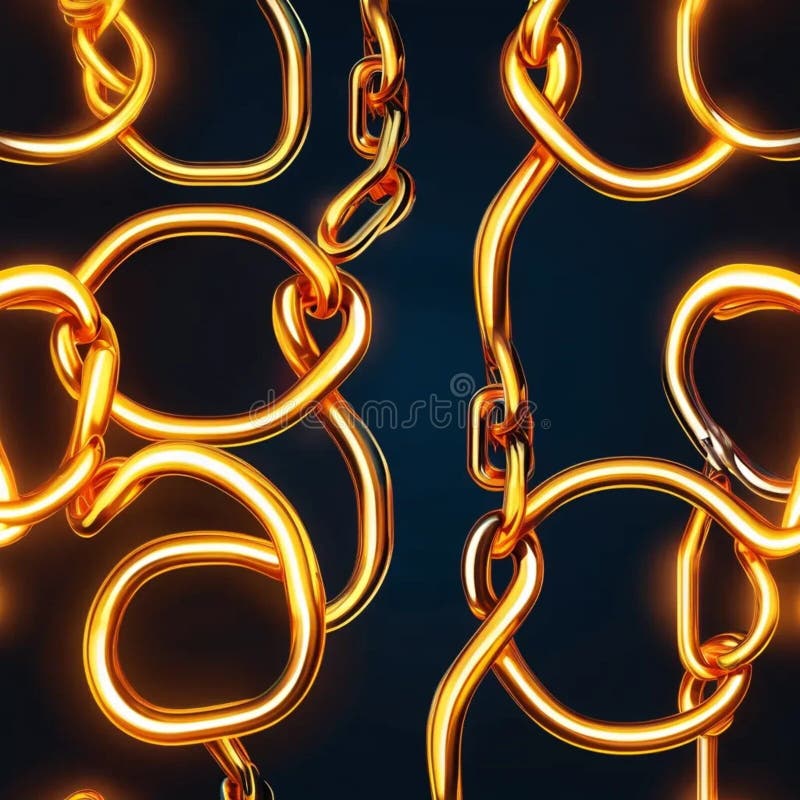 Unique Glowing Golden Chains Against a Dark Background, Creating an ...