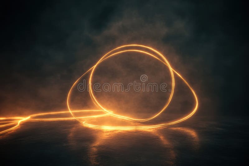 Unique Glowing Trails Form Abstract Shapes in Dark Setting with Misty ...