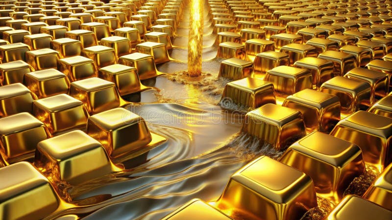 A Unique Gold Cube with Water Flowing Out Representing Wealth and ...