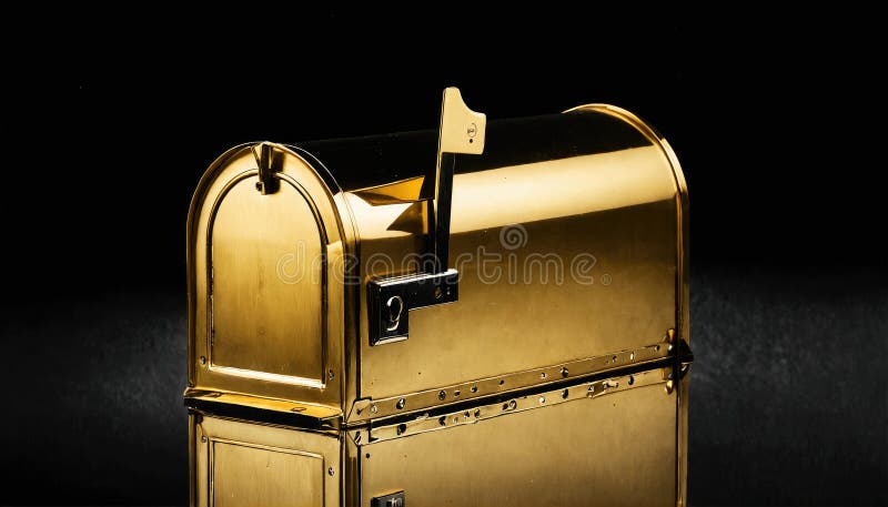 Unique Gold Mailbox with Polished Finish on a Reflective Surface in a ...