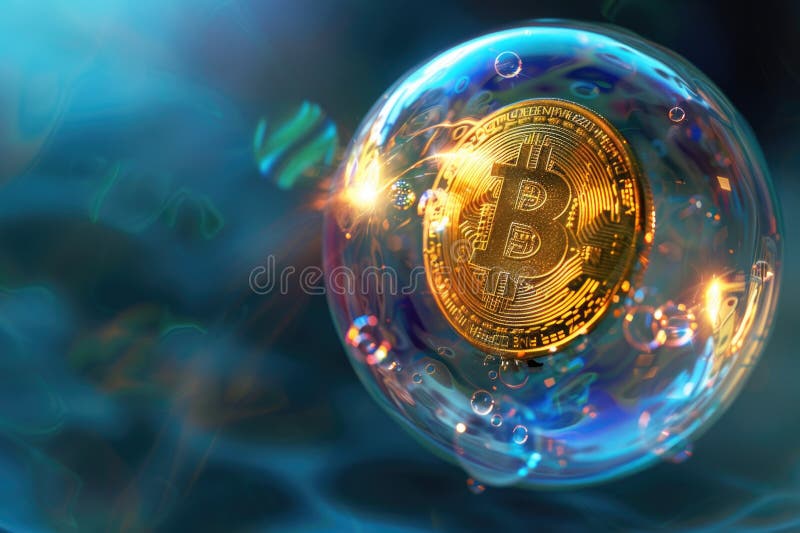 A Unique Golden Bitcoin Floating Inside a Transparent Bubble. Ideal for ...