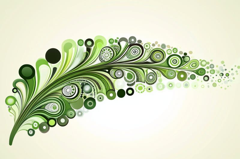 Unique Green Feather Design with Circular Patterns and Flowing Lines ...