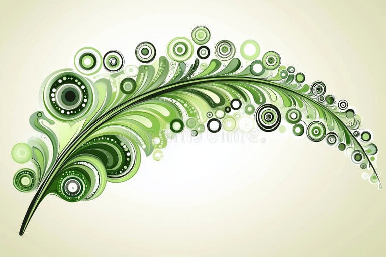 Unique Green Feather Design with Circular Patterns and Flowing Lines ...
