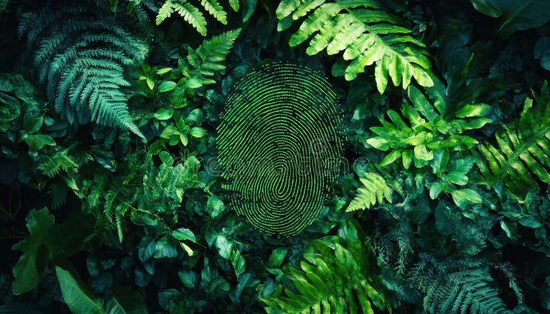 Green Fingerprint Design among Lush Foliage in a Vibrant Forest Setting ...