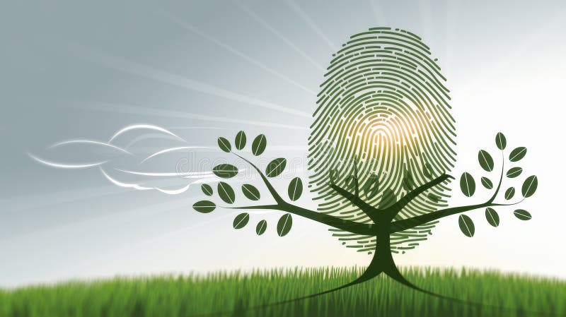 A Unique Green Tree Design Featuring a Fingerprint Pattern, Symbolizing ...