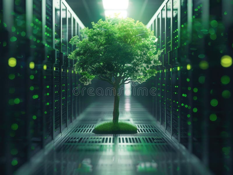 A Unique Green Tree in a Server Room Setting Stock Photo - Image of ...