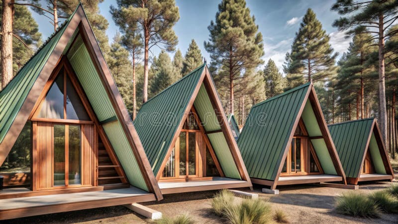 Eco-friendly Triangular Houses Nestled in a Serene Forest Landscape ...