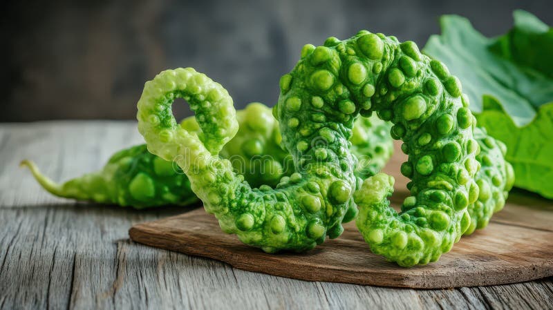 Unique Green Vegetable on a Wooden Cutting Board Stock Image - Image of ...