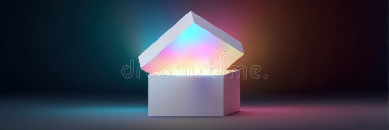 Unique Half-Open Gift Box Glowing with Vibrant Colors in a Clean ...