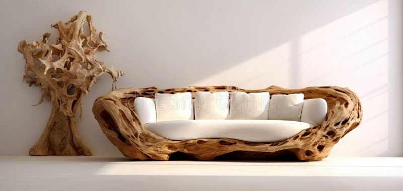 Unique Hand Crafted Sofa Made from Tree Trunk Against White Wall with ...