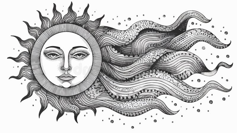 A Unique Hand-drawn Dotwork Illustration of the Sun As an Abstract ...
