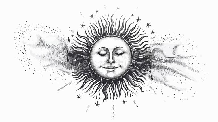 A Unique Hand-drawn Dotwork Illustration of the Sun As an Abstract ...