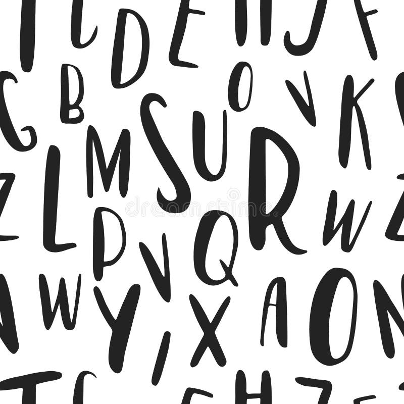 Unique Hand Drawn Latin Alphabet Seamless Pattern. Cute ABC Diferent ...