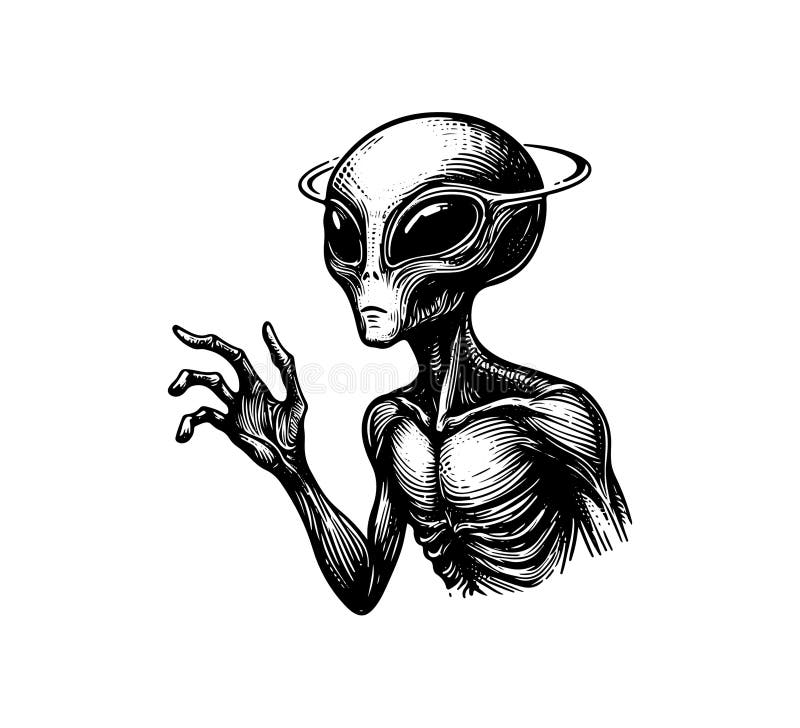 Alien Hand Drawn Vintage Vector Stock Vector - Illustration of cute ...
