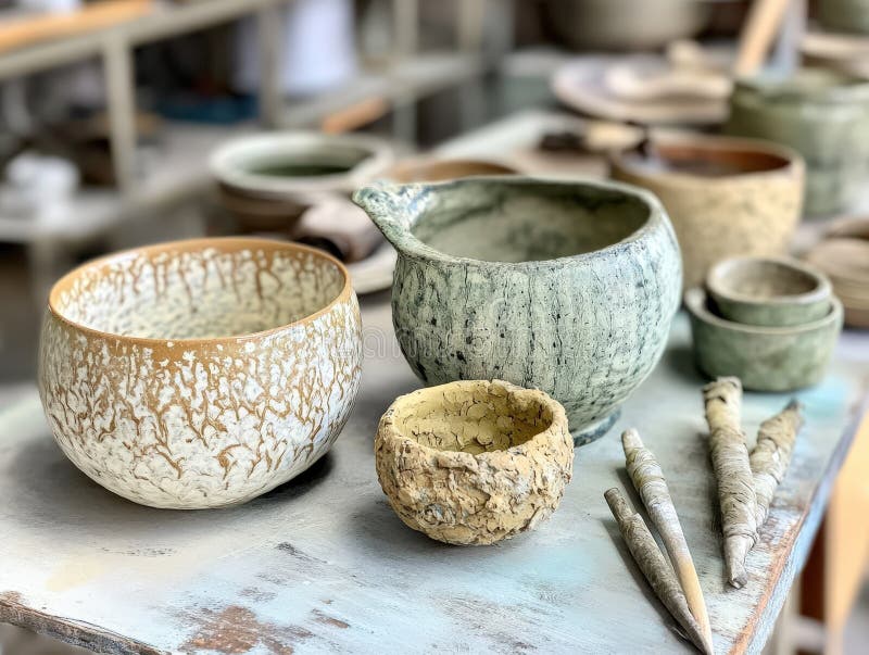 Artisan Pottery Collection Rustic Studio Setting Stock Photos - Free ...