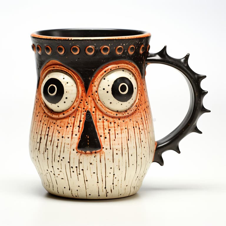 Unique Handmade Ceramic Owl Mug with Whimsical Design Elements Stock ...