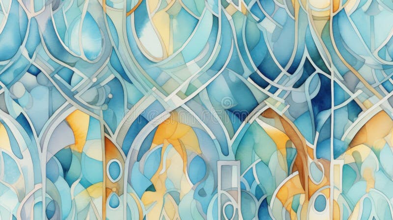 Unique Handpainted Watercolor Seamless Pattern of Architectural Details ...