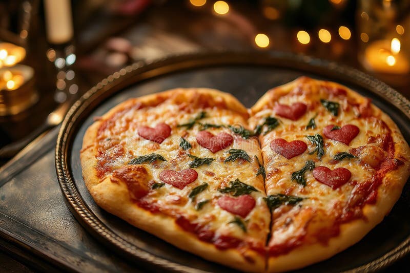 Unique Heart-shaped Pizza Served on an Ornate Plate for a Romantic ...