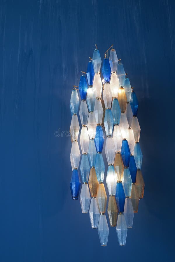 Unique Hexagonal Light Fixture Enhances Blue Wall Decor Stock Image ...