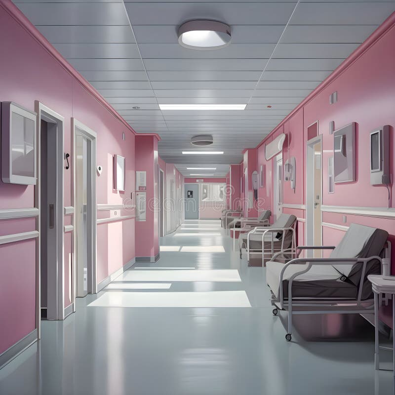 Unique Hospital Corridor with Pink Wall and and Grey Bright Lighting Generative AI Stock ...