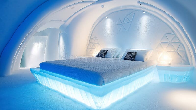 A Unique Hotel Room with Ice Walls and a Glowing Bed Design Exuding ...