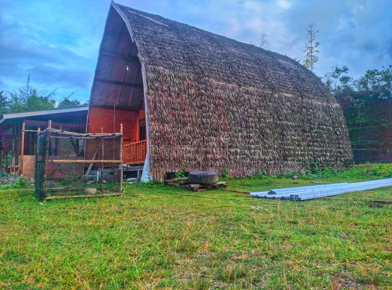 Unique House Building with Thatched Roofs Stock Image - Image of farm ...