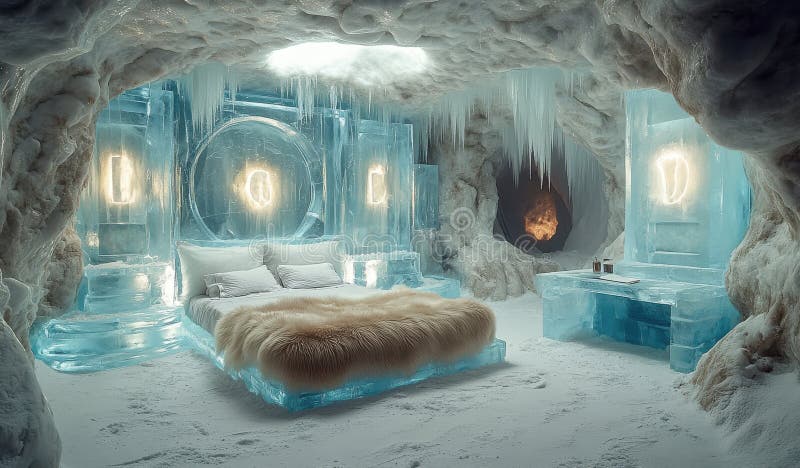 Unique Ice Bedroom Shaped Like an S Featuring Fur Bedding and ...