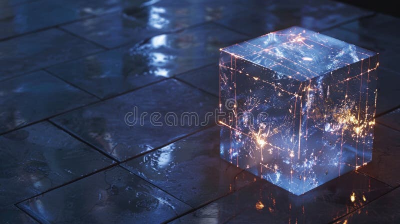 A Unique Ice Cube Glowing on a Modern Tiled Floor, Perfect for Creative ...