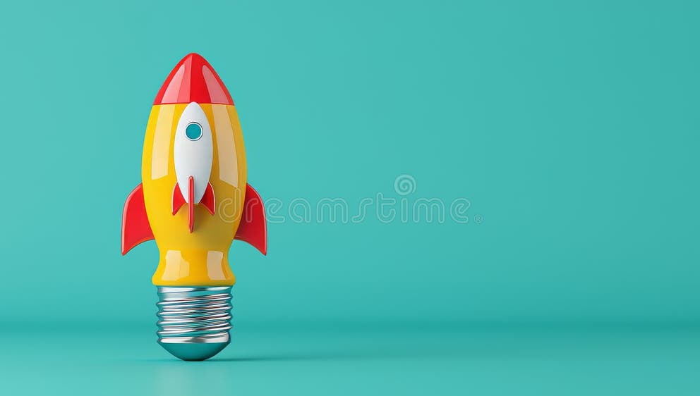 A Unique Idea of a Rocket within a Light Bulb, Representing Innovative ...