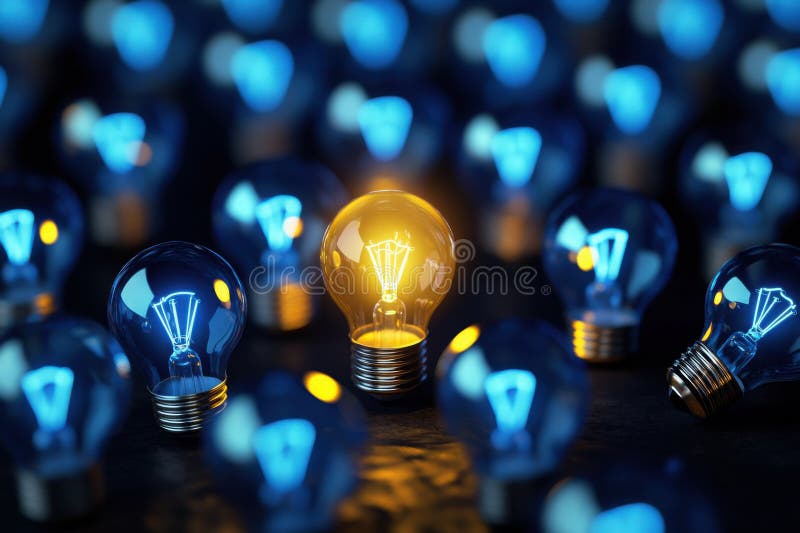A Unique Idea Stands Out from the Crowd with a Yellow Light Bulb among ...
