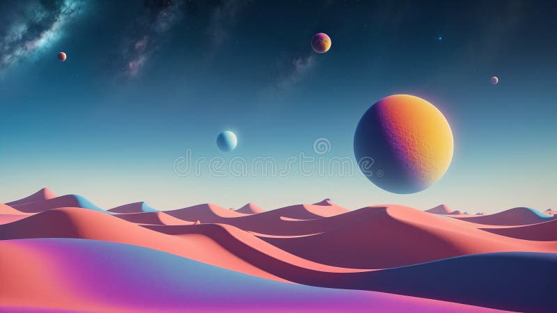 A Unique Illustration of a Desert Landscape with Planets and Stars AI ...