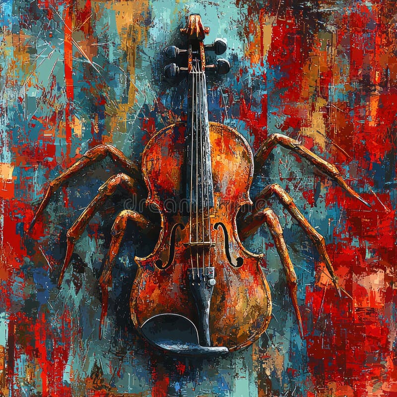 Unique Illustration Features Vibrant Spider Playing Violin Its Front ...
