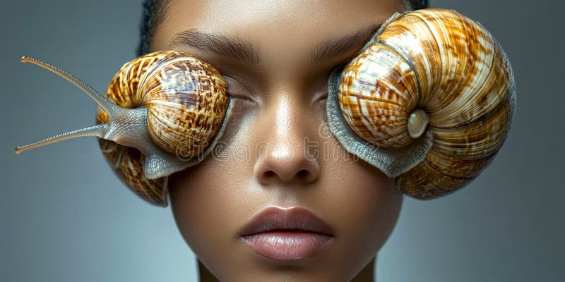 A Surreal and Expressive Portrait of a Woman with Giant Snails on Her ...