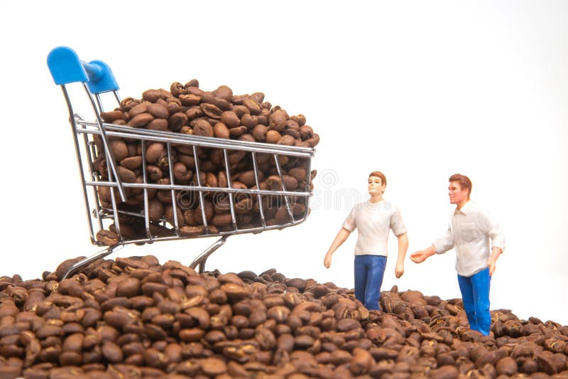 Unique Image of Tiny Figures Standing on Coffee Beans, a Cart Brimming ...
