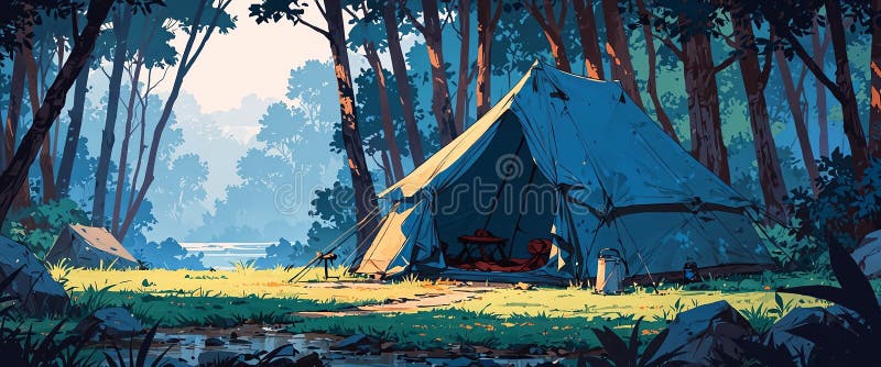Aesthetic Lo-Fi Camping Tent in the Forest Blue Color Palette Lovcore ...