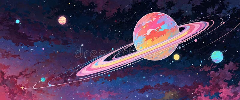 Colorful Galaxy with Planet Lofi Style, Anime Style. Anime Style Stock ...