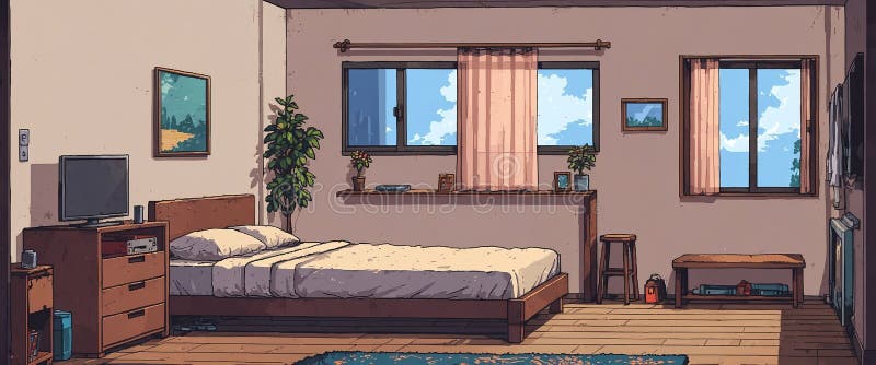 2d Pixel Art of Bedroom, Lo-fi Style, Relaxing and Calm, Game Art, 16 ...