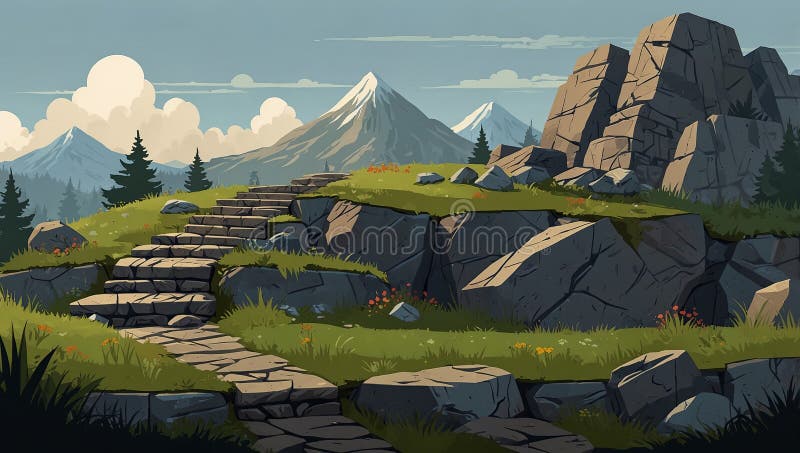 Mountain Paths with Rocky Steps and Grass for 2D Level Builders. 2d ...