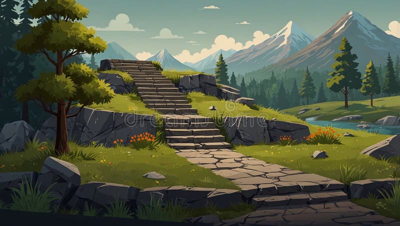 Mountain Paths with Rocky Steps and Grass for 2D Level Builders. 2d ...
