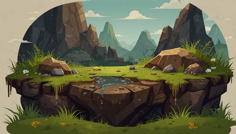 Mud and Grass Level Background with Scattered Stones for Platformers ...