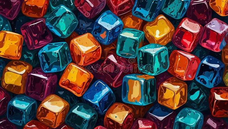Multi-colored Ice Cubes Abstract Colorful Background. 2d Style Stock ...