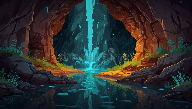 Mystic Cave Landscape, Seamless Underground Background with Layers for ...