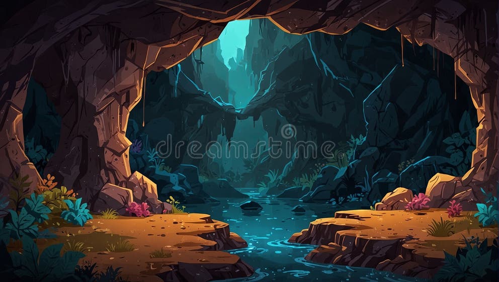 Mystic Cave Landscape, Seamless Underground Background with Layers for ...