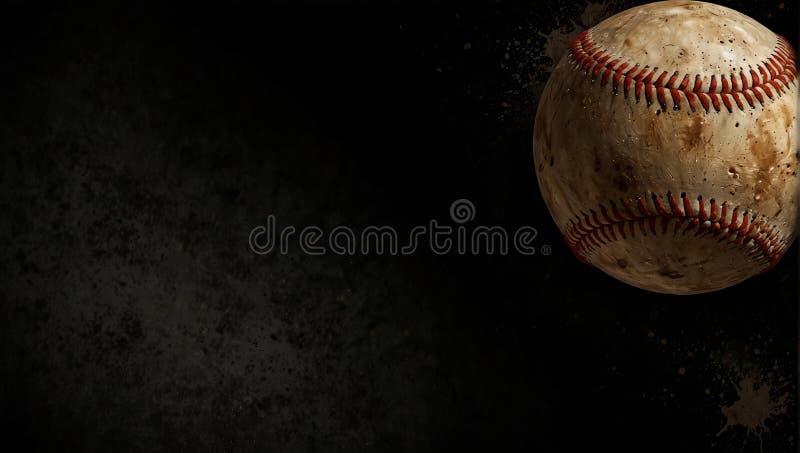 Old Worn Baseball on Black Background Banner Panoramic Size. 2d Style ...