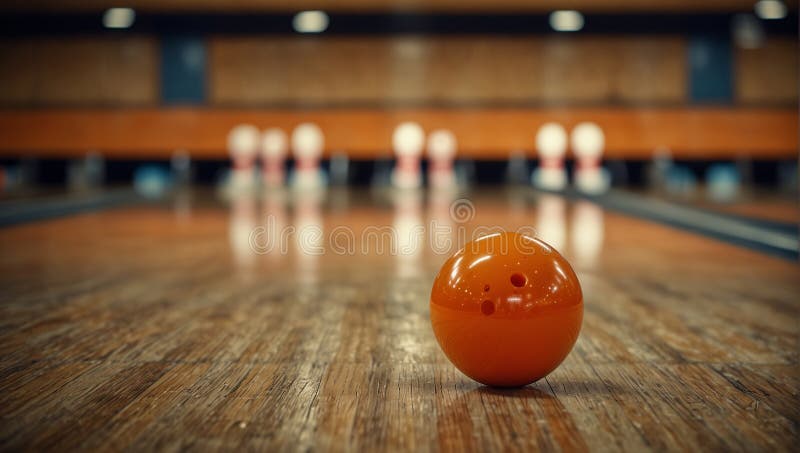 Orange Bowling Ball on the Lane with Blurred Background. 2d Style Stock ...