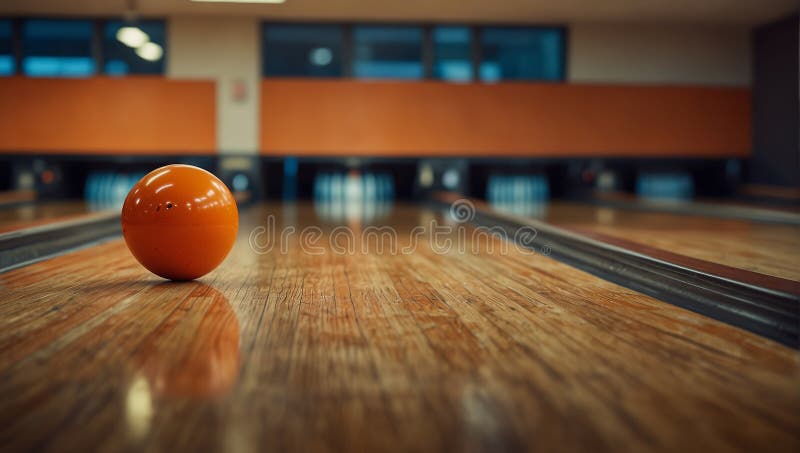 Orange Bowling Ball on the Lane with Blurred Background. 2d Style Stock ...