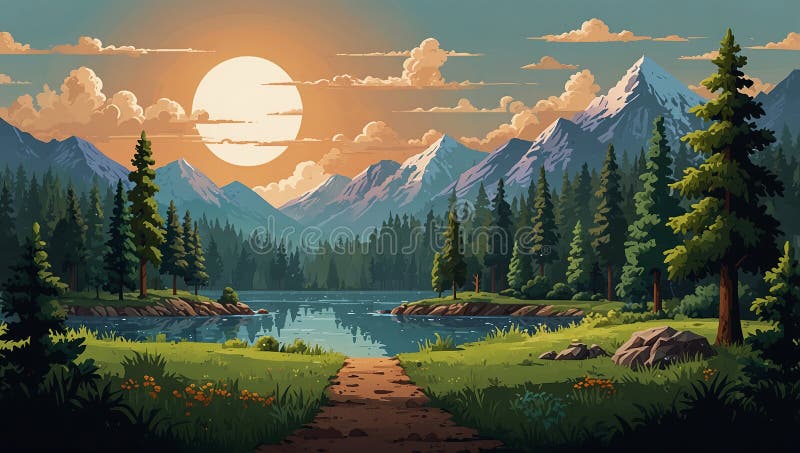 Pixel Art Design with Outdoor Landscape Background. 2d Style Stock ...