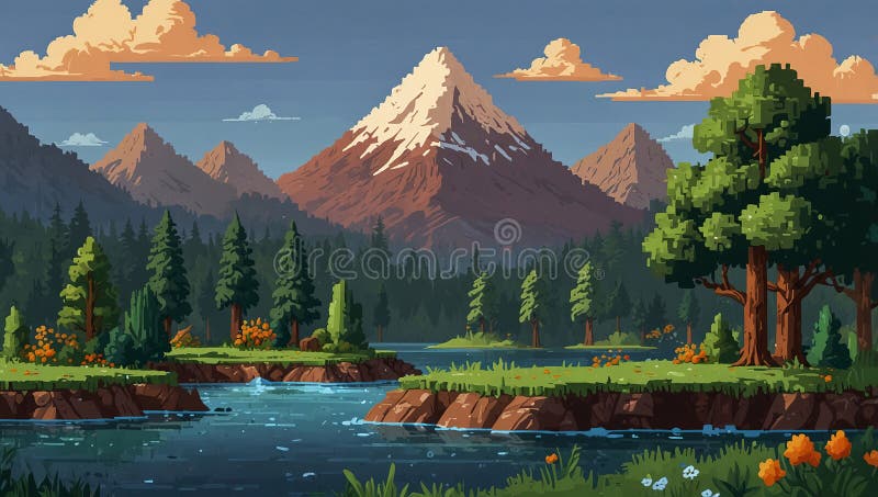 Pixel Art Design with Outdoor Landscape Background. 2d Style Stock ...
