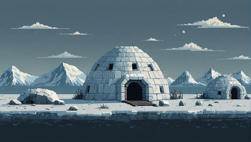 Pixel Art Seamless Arctic Background with Igloos. 2d Style Stock ...