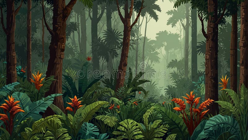 Pixel Art Seamless Jungle Background with Exotic Plants. 2d Style Stock ...